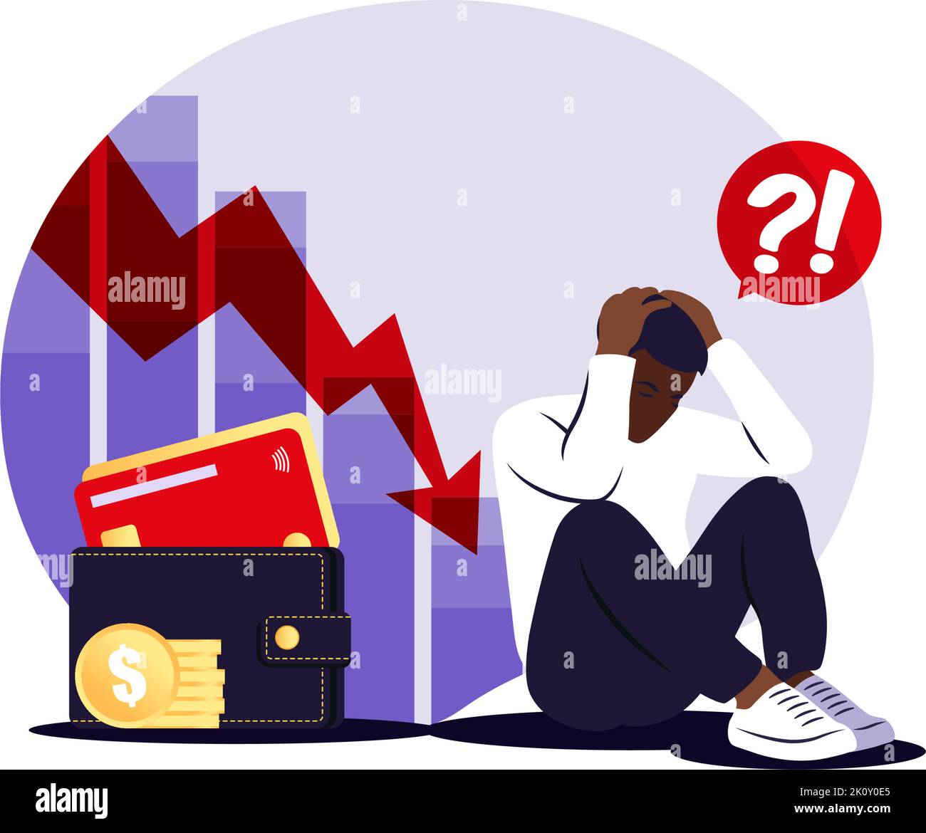 Depressed sad african man thinking over problems. Bankruptcy, loss ...