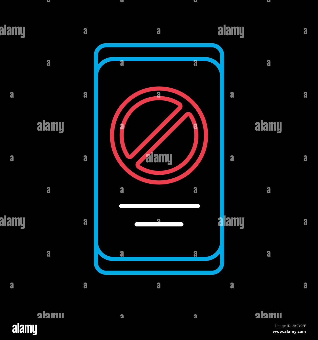 Prohibition sign on smartphone screen vector isolated on black ...