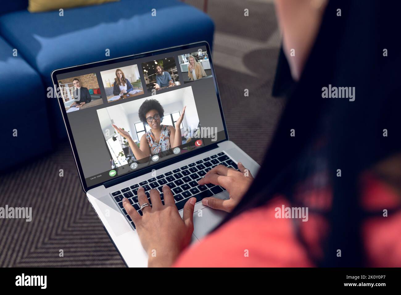 Biracial businesswoman making laptop video call with diverse colleagues ...