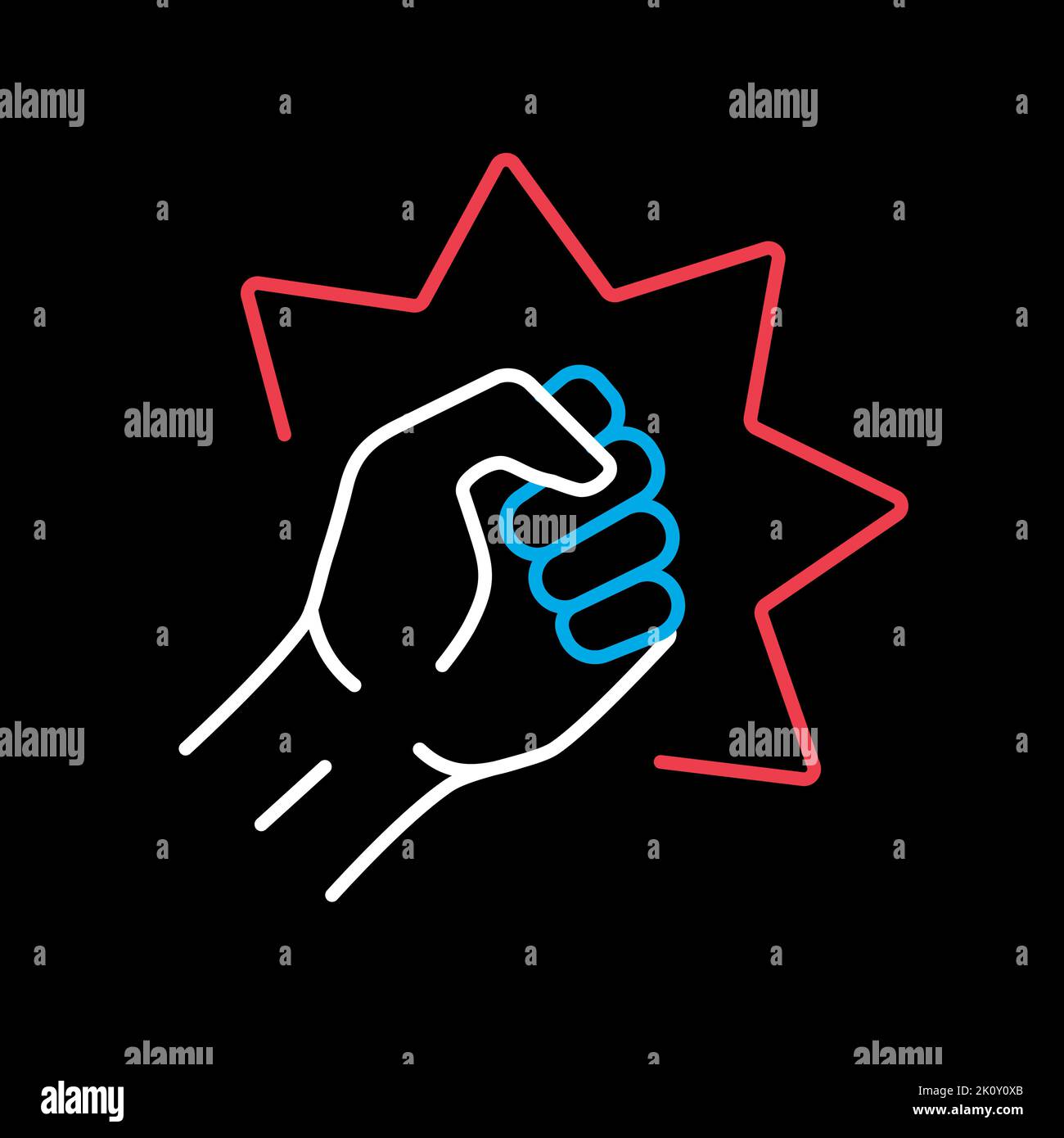 Punch, raised up clenched fist vector isolated on black background icon ...