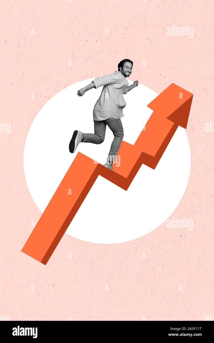 Collage 3d image of pinup pop retro sketch of happy smiling guy running ...