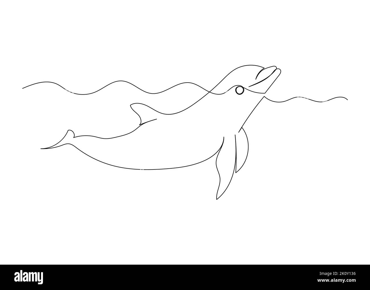 Continuous line drawing of dolphin with the ocean. Minimalism art Stock ...