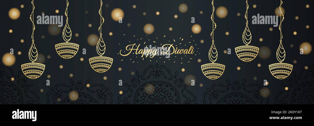 Happy Diwali Luxury Golden Black Horizontal Website Header Vector ...