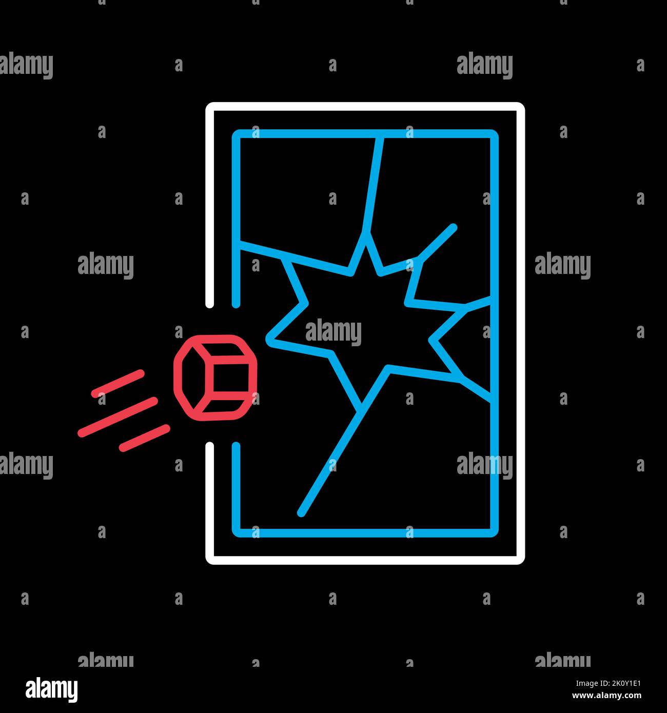 Broken store vector isolated on black background icon. Broken windows ...