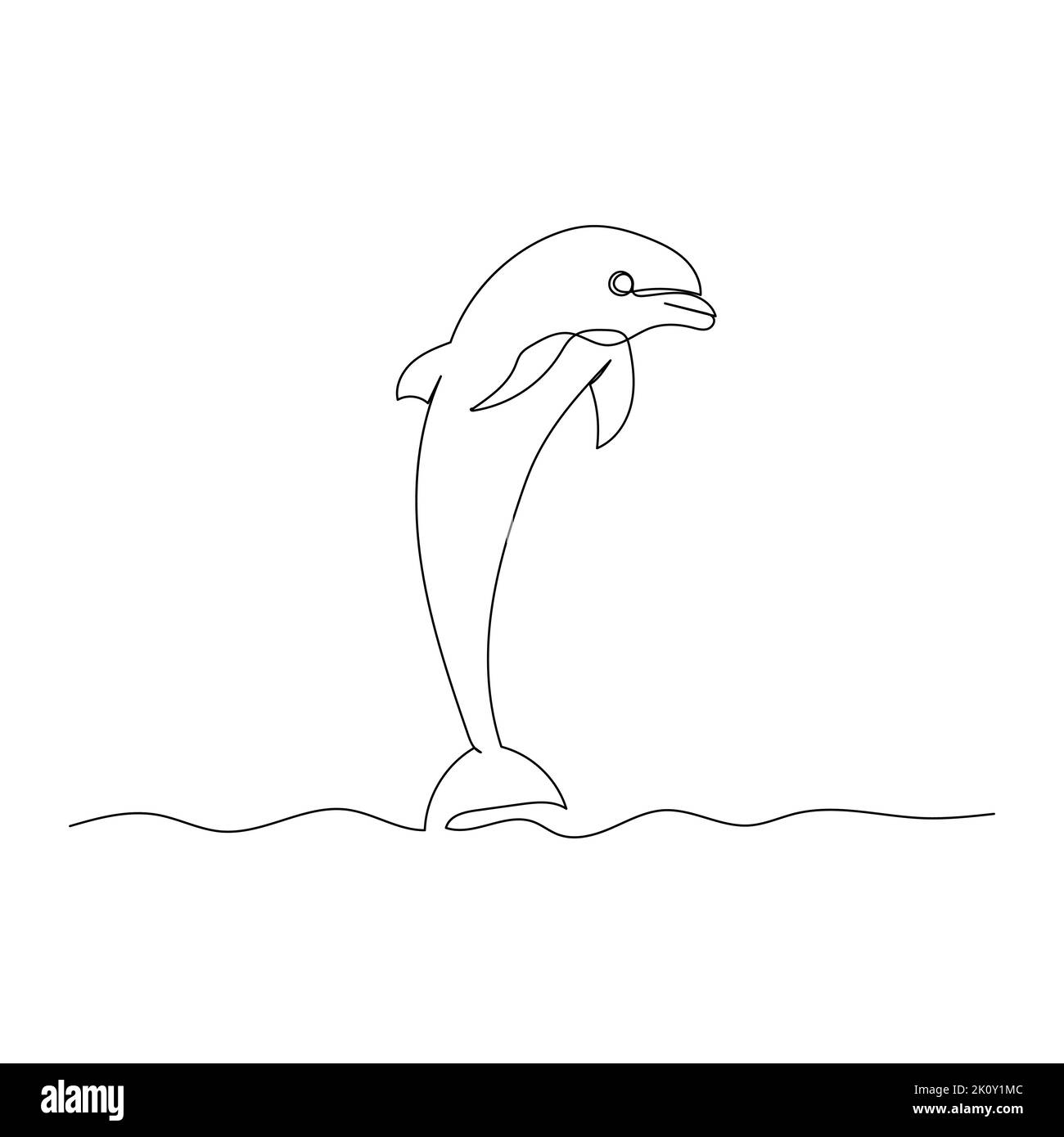 Continuous line drawing of dolphin with the ocean. Minimalism art Stock ...