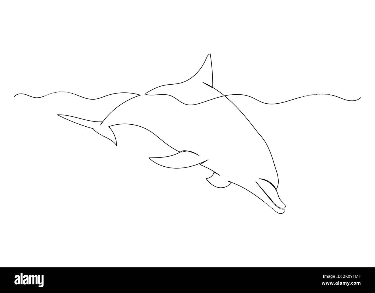 Continuous line drawing of dolphin with the ocean. Minimalism art Stock ...