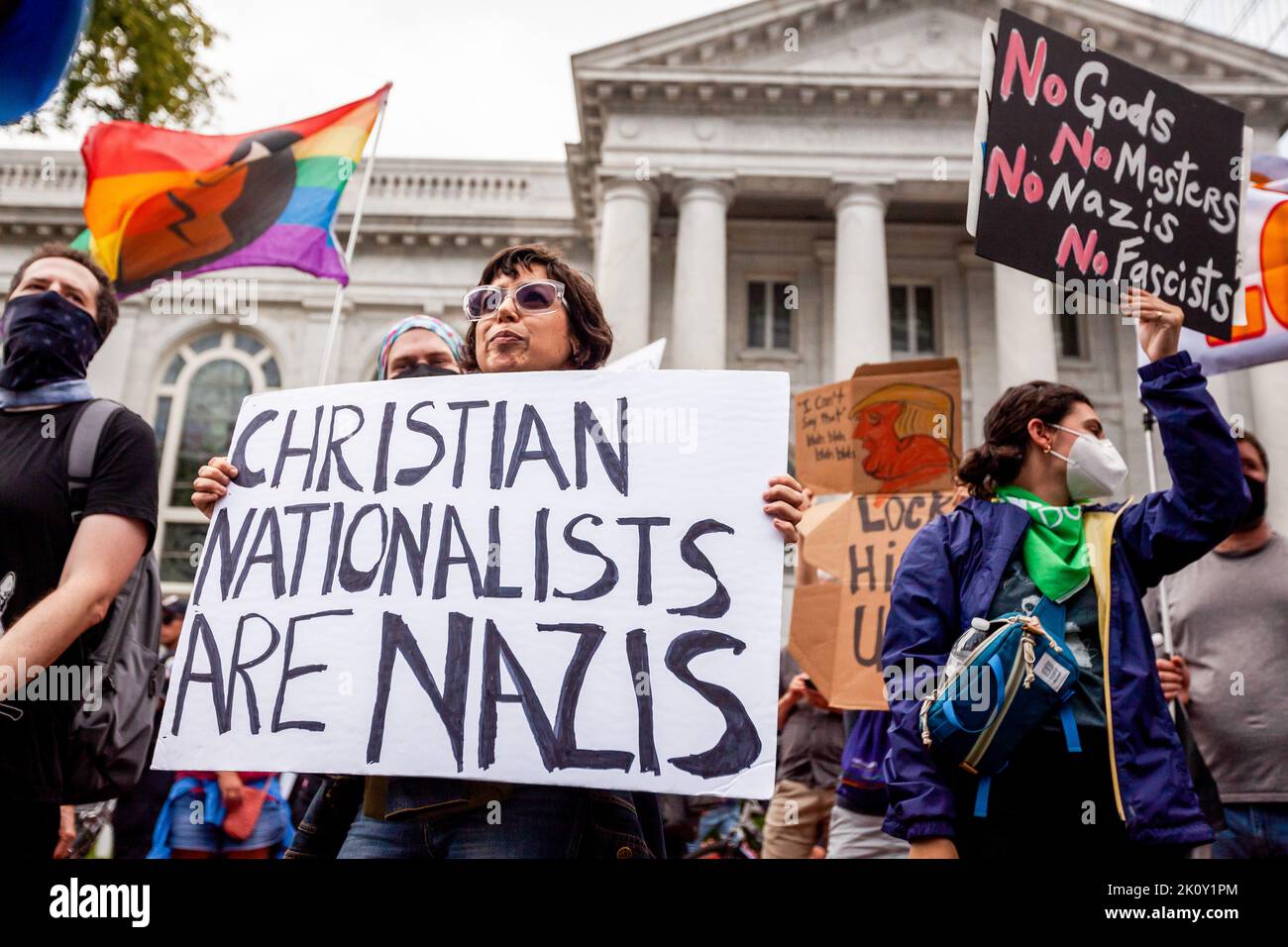 Washington, DC, USA. 26th July, 2022. An anti-Trump protester displays ...