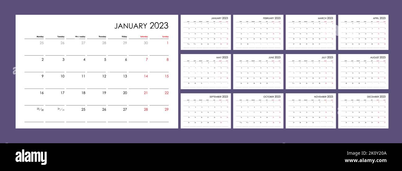 Calendar for 2023 year. An organizer and planner for every day. Week ...