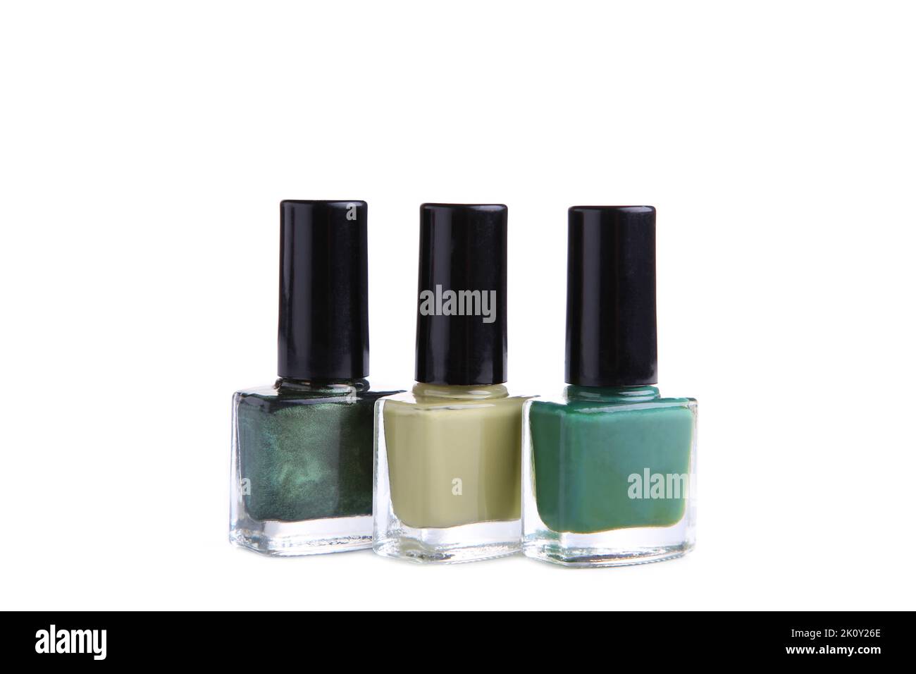 Group of green nail polishes isolated on white background Stock Photo ...