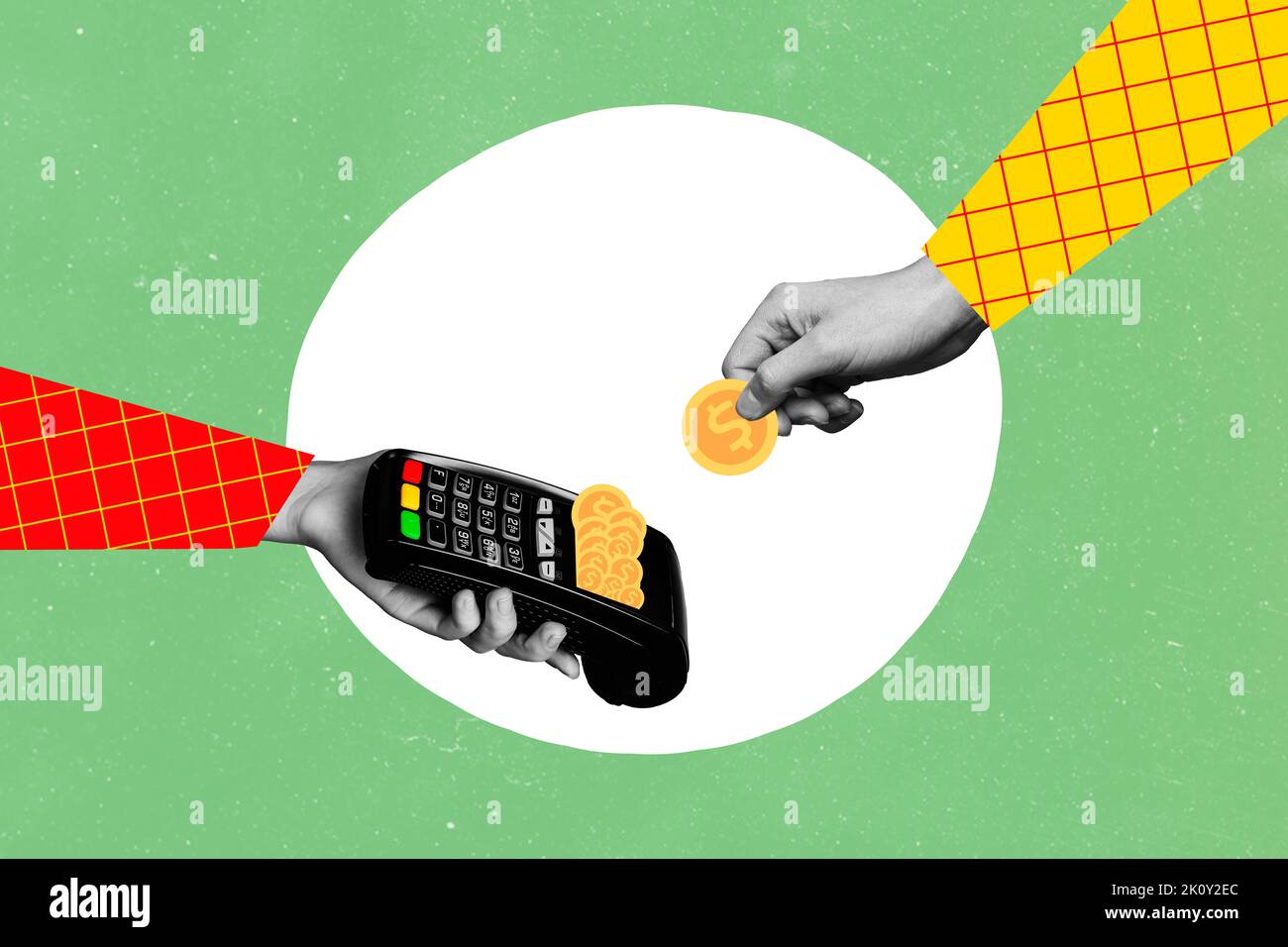 Creative 3d collage artwork poster of two palm clients pay deposit card ...