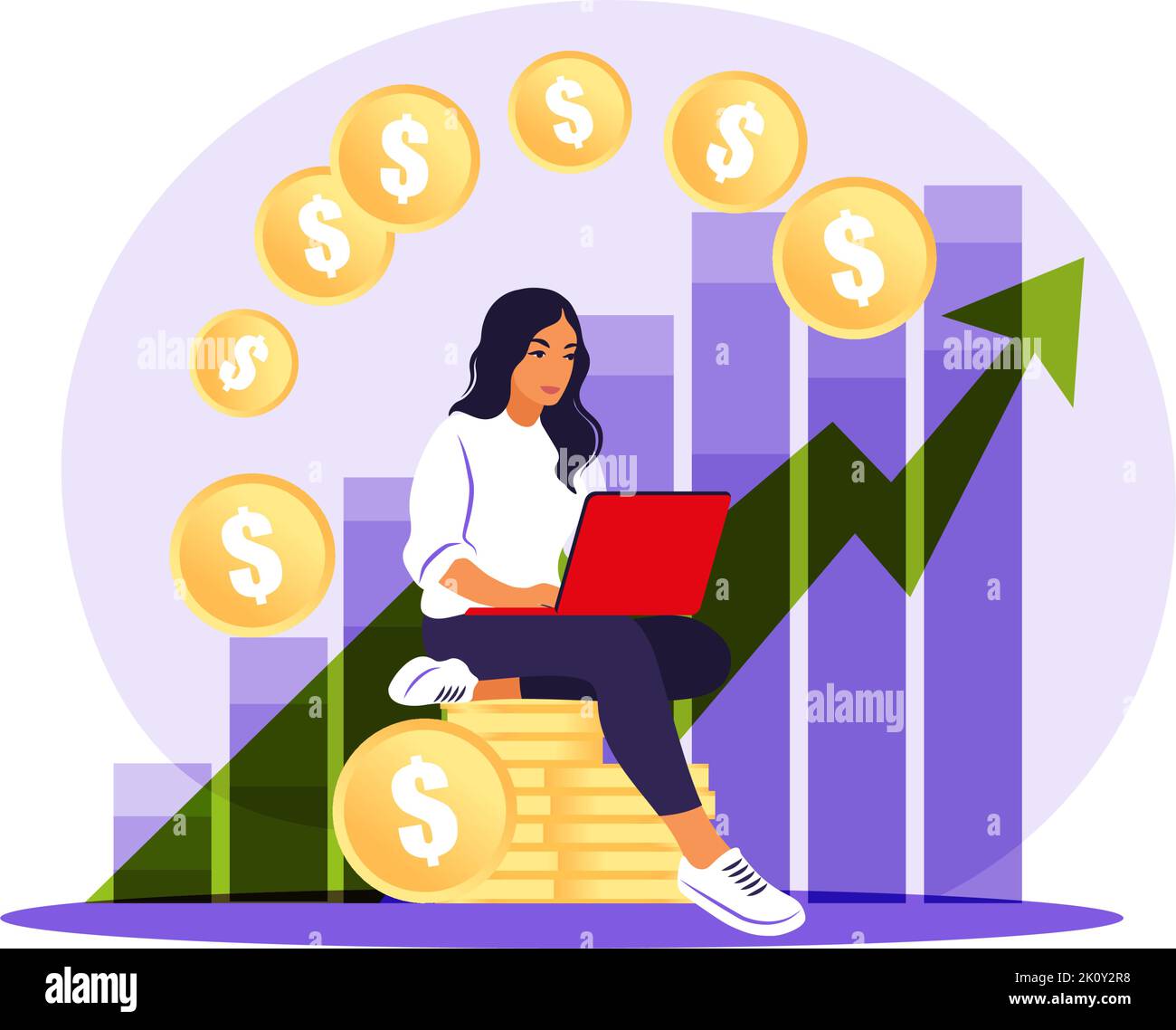 Investor woman with laptop monitoring growth of dividends. Trader ...
