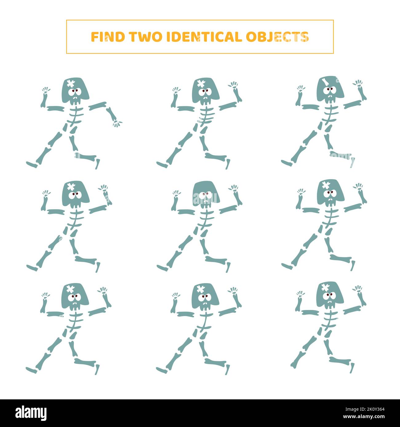 Find two identical objects. Matching game with cartoon skeleton Stock ... Find two identical objects. Matching game with cartoon skeleton Stock ...