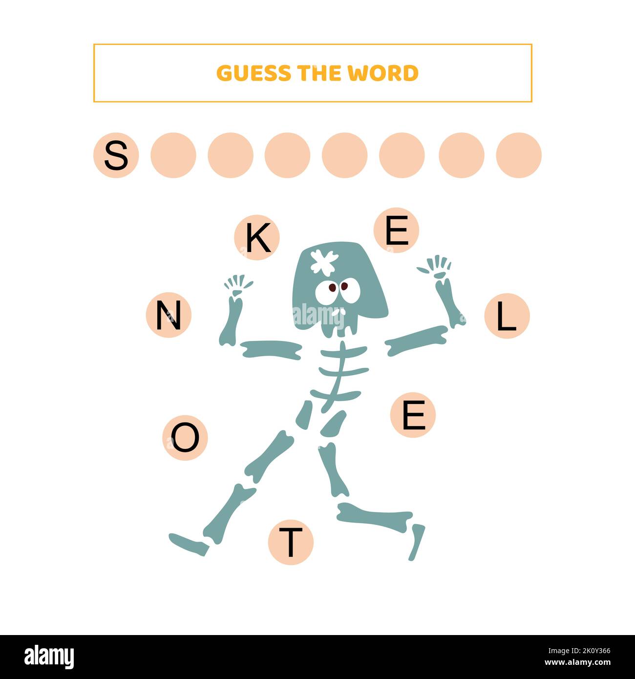 Guess the word. Educational game for kids with cute cartoon skeleton ...