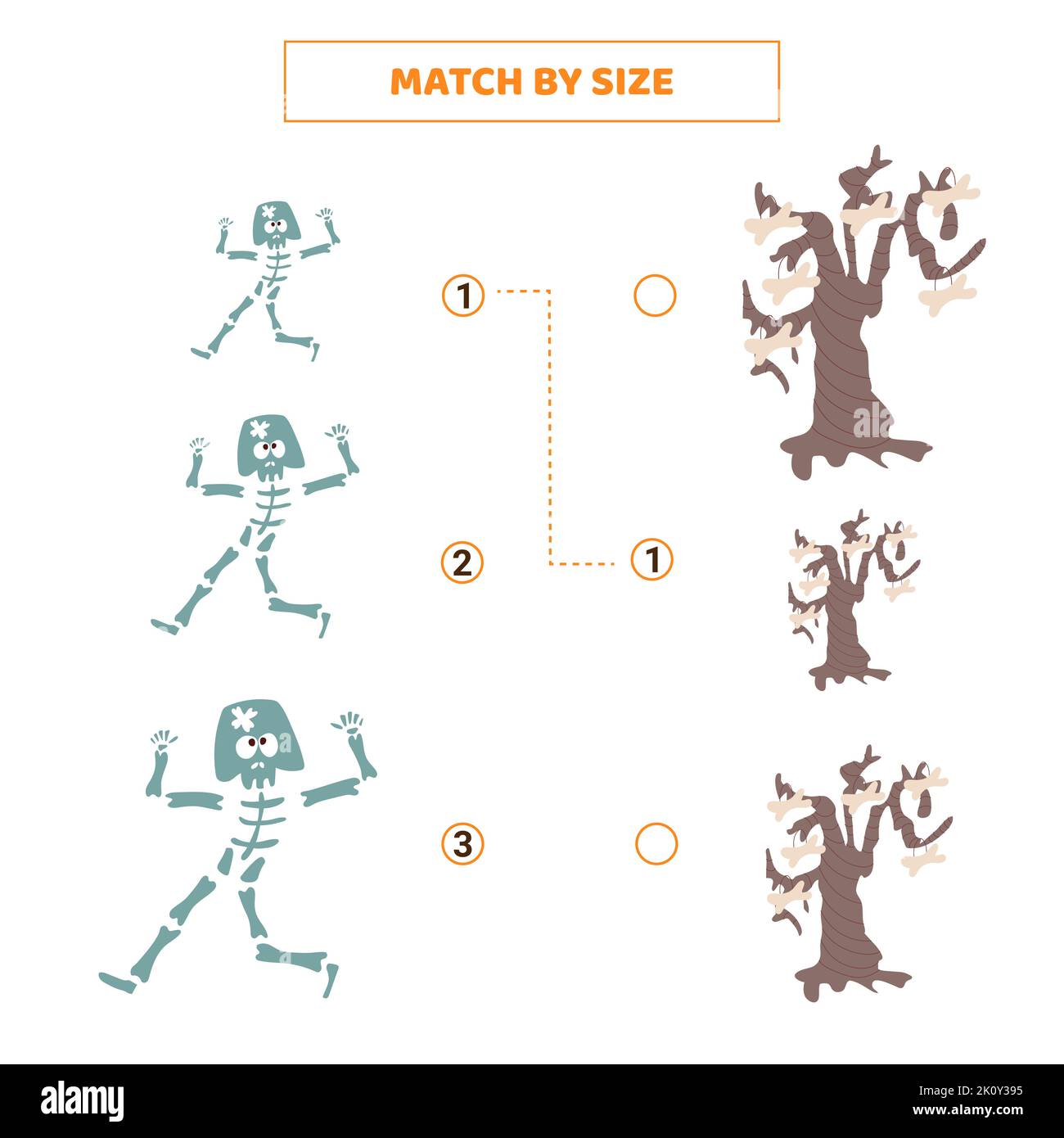 Match by size for cartoon skeleton and tree. Educational game for kids ...
