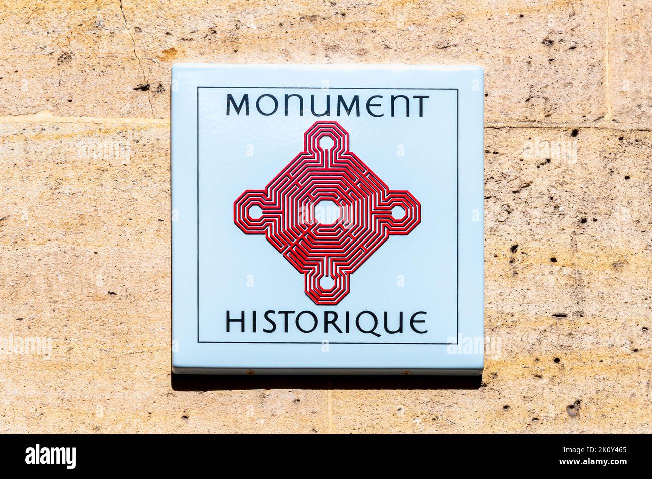 Information plate with a logo affixed to a French monument protected as ...