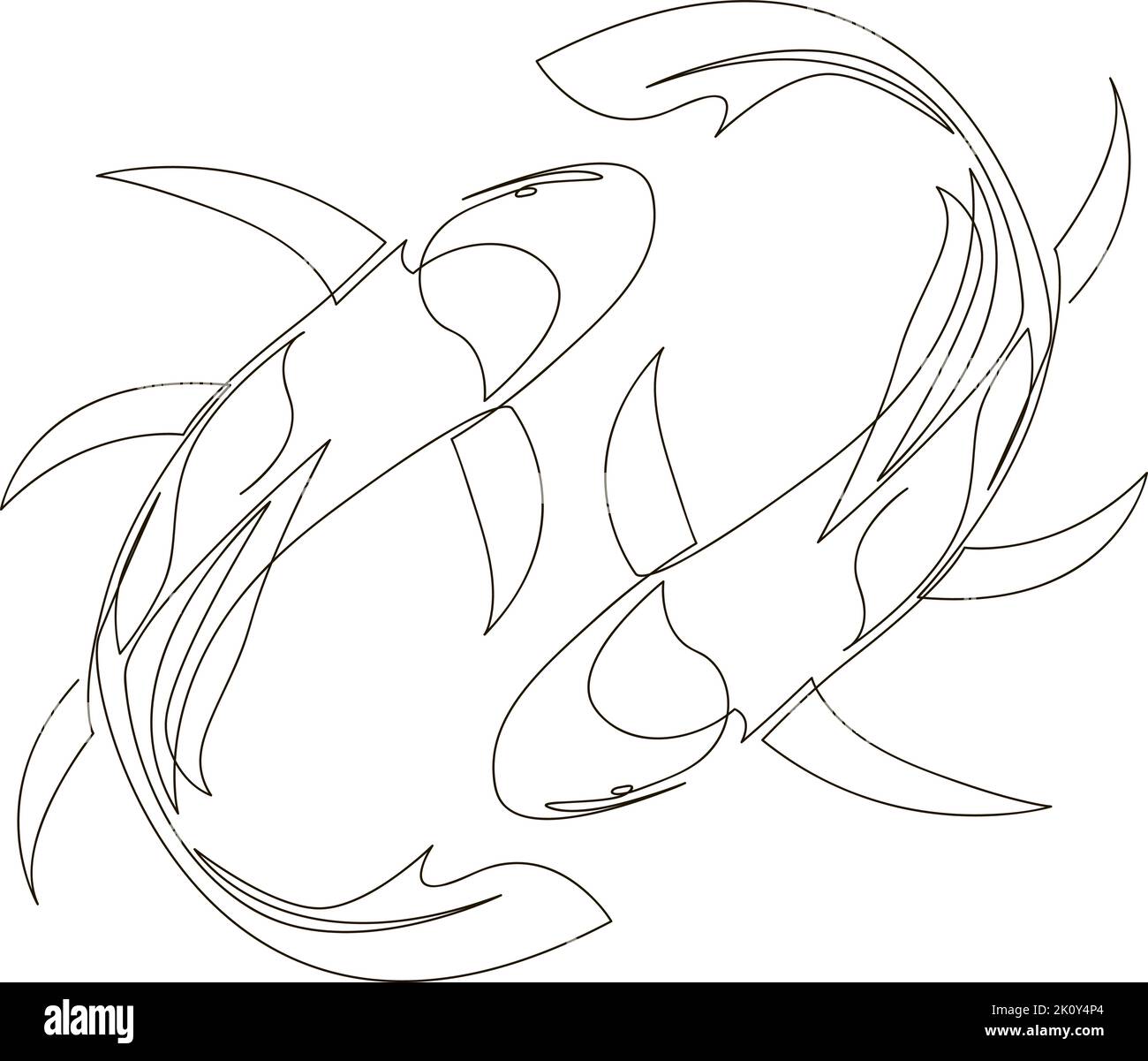 Astrological Pisces zodiac sign one line drawing. Astrology emblem. Koi ...