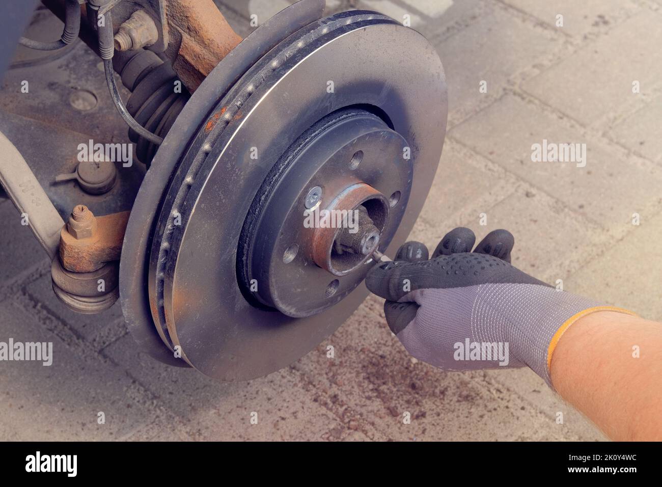 Wheel balancing or repair and change car tire. Car repair and service ...