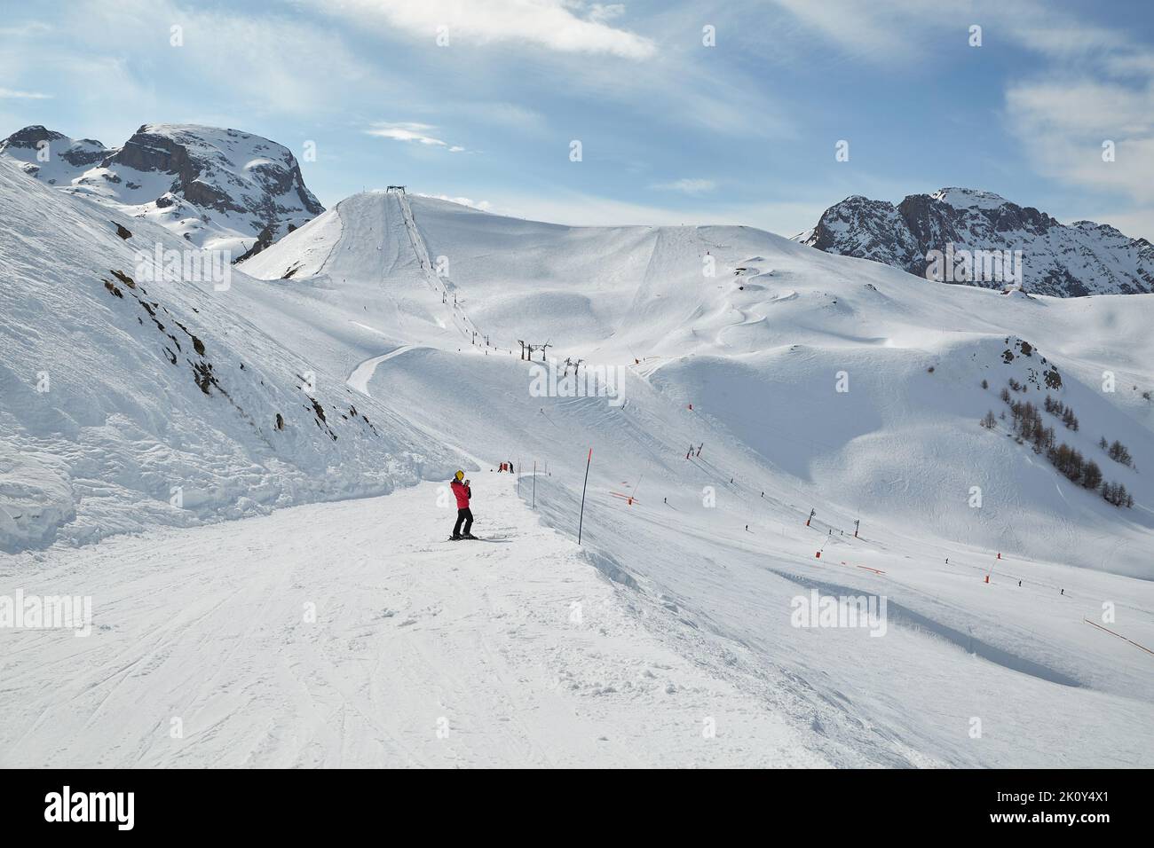 Skiing slopes in the Alps Stock Photo - Alamy