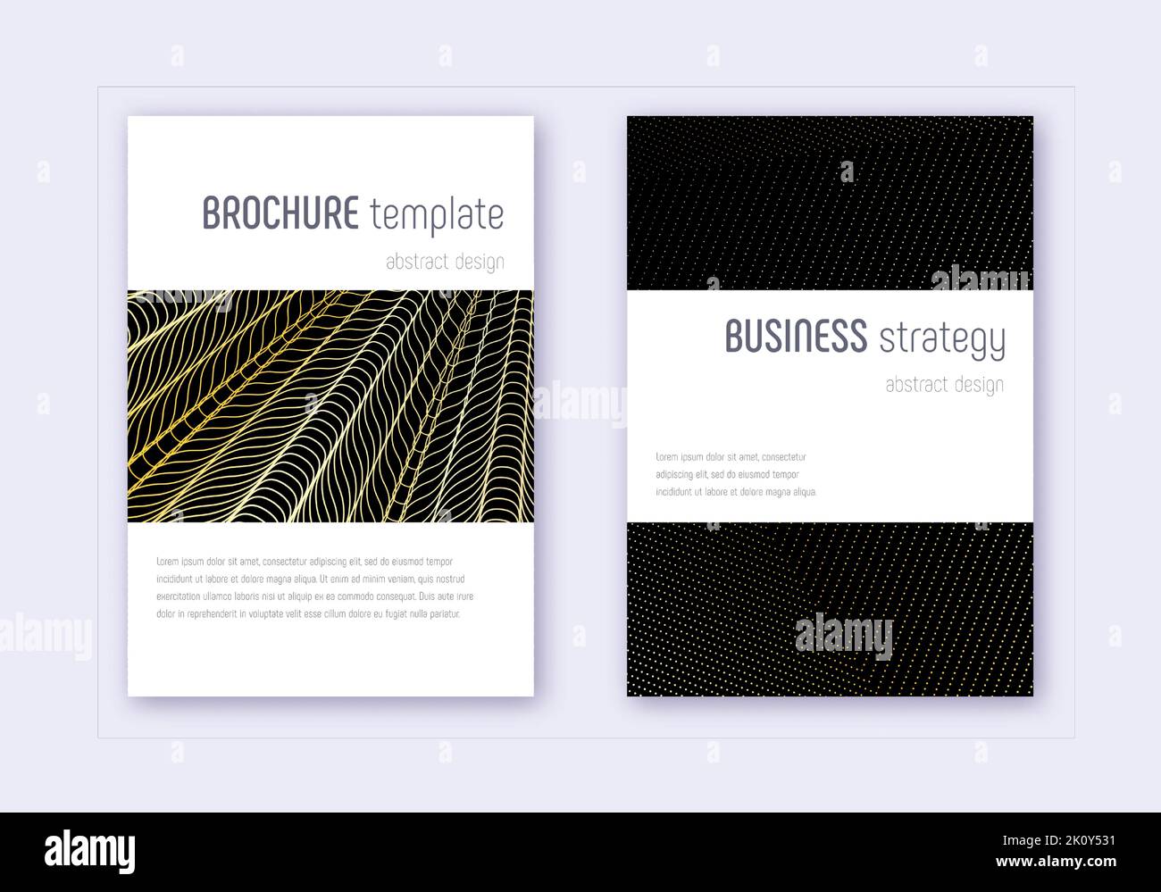 Minimalistic cover design template set. Gold abstract lines on black ...