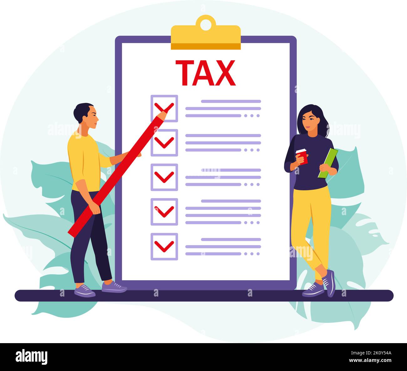 Online tax payment concept. People filling tax form. Vector ...