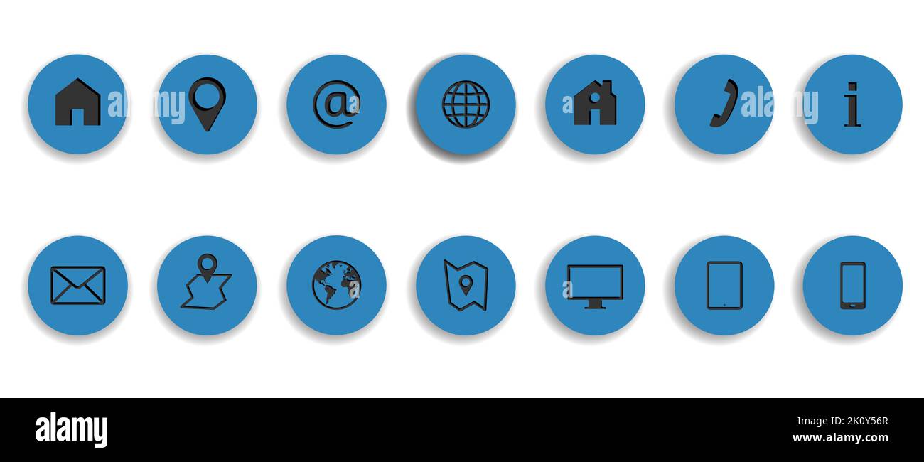 Modern Circle Contact Us Business Icon Set For Web And Mobile Die Cut With Shadow Style Vector