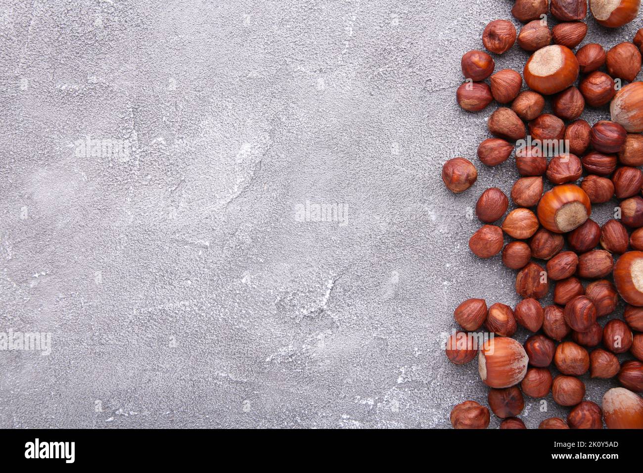 Delicious hazelnut on a grey concrete background Stock Photo - Alamy