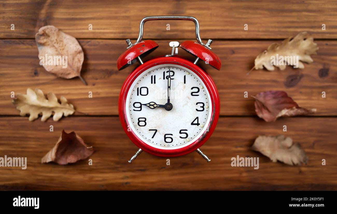 Vintage retro alarm clock and autumn leaves, back to school, fall ...