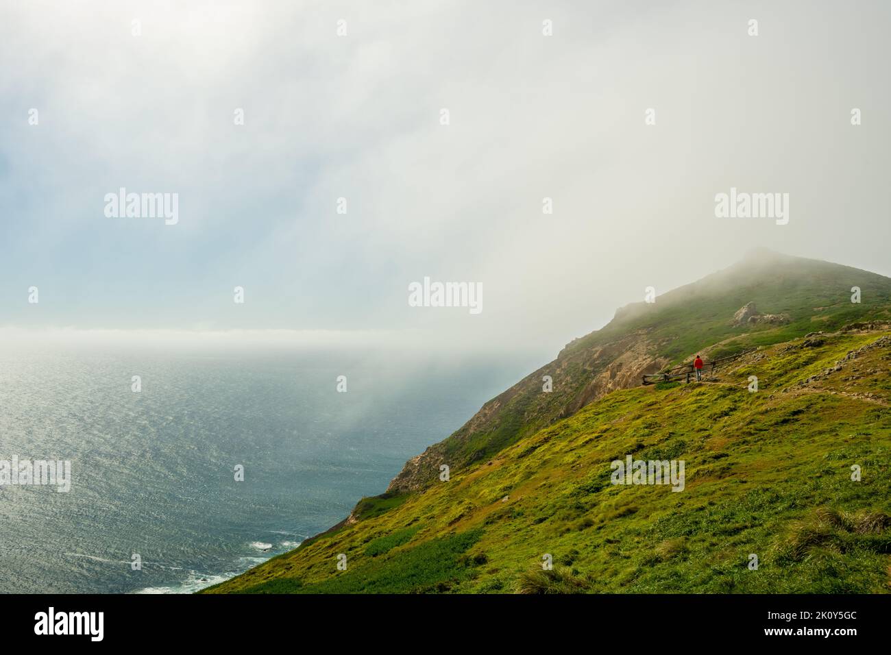 Hiker Along Trail to Point Reyes Lighthouse in National Seashore Stock ...
