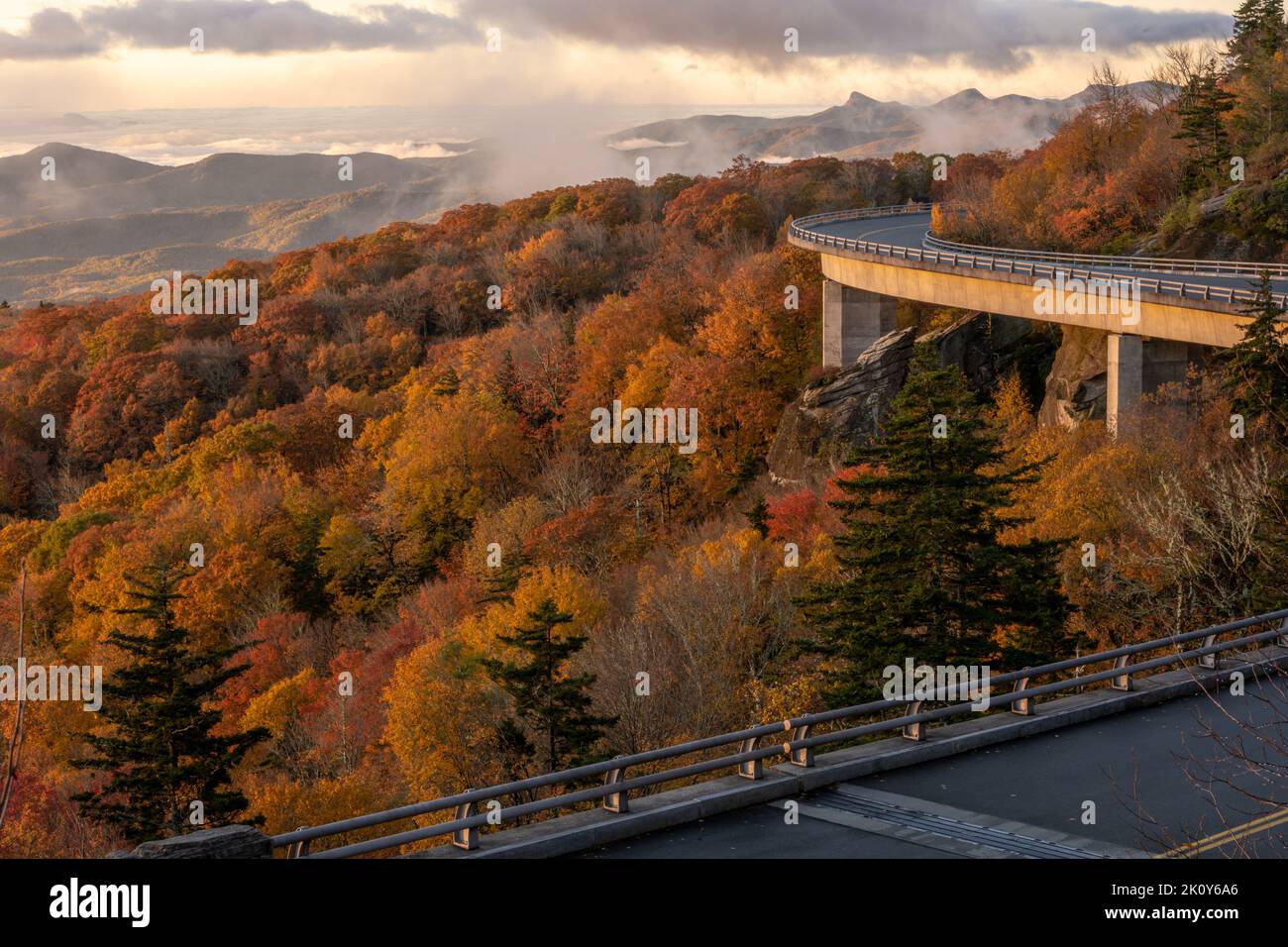 Linn Cove Viaduct In Fall With Low Hanging Clouds in North Carolina ...