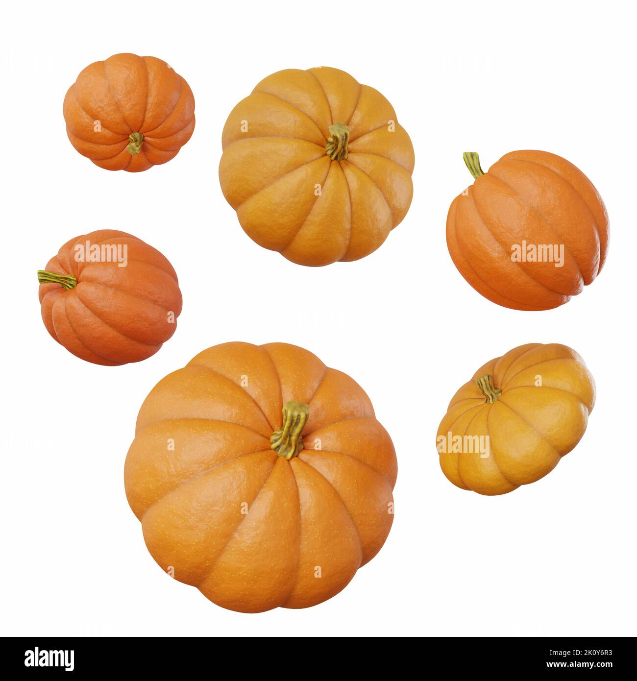 set of six pumpkins of different sizes and shapes for halloween isolated white background ...