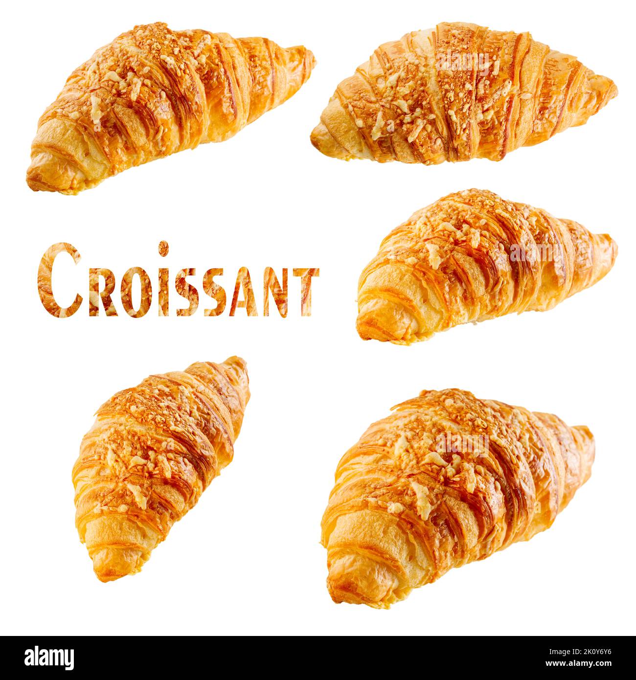 Set of Fresh croissant with cheese isolated on white background Stock ...
