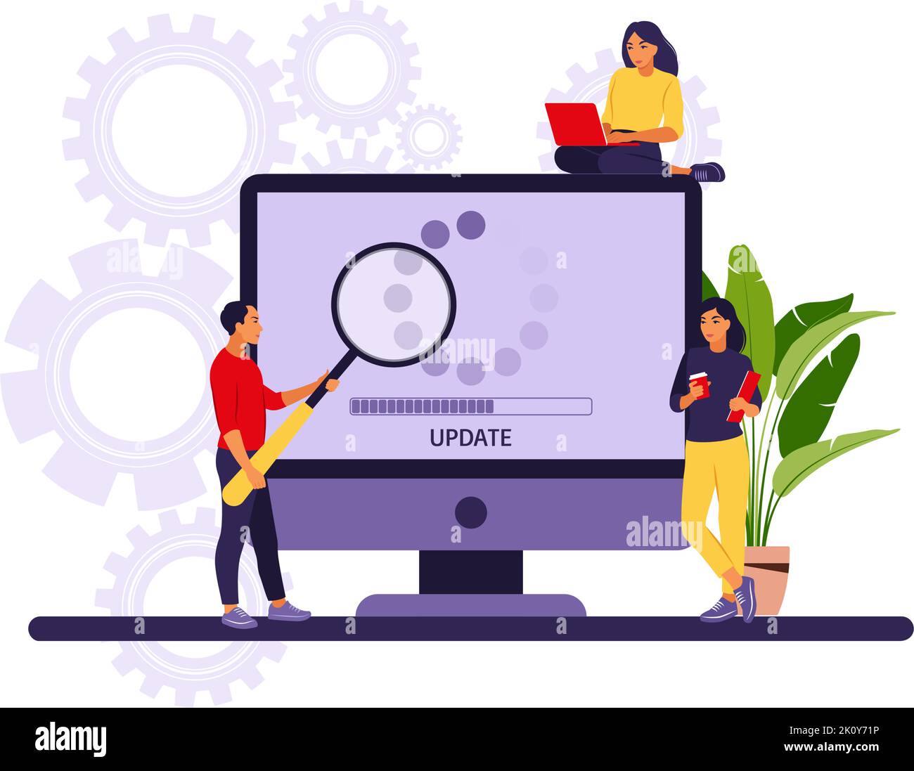 Update Concept Programmers Upgrading Operation System Of Computer Vector Illustration Flat