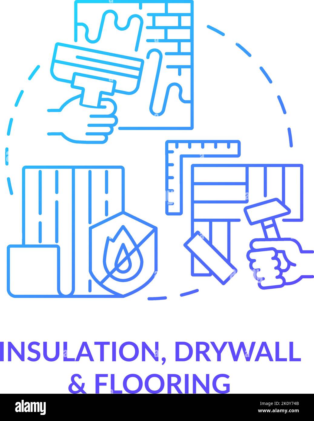 Insulation, drywall and flooring blue gradient concept icon Stock ...