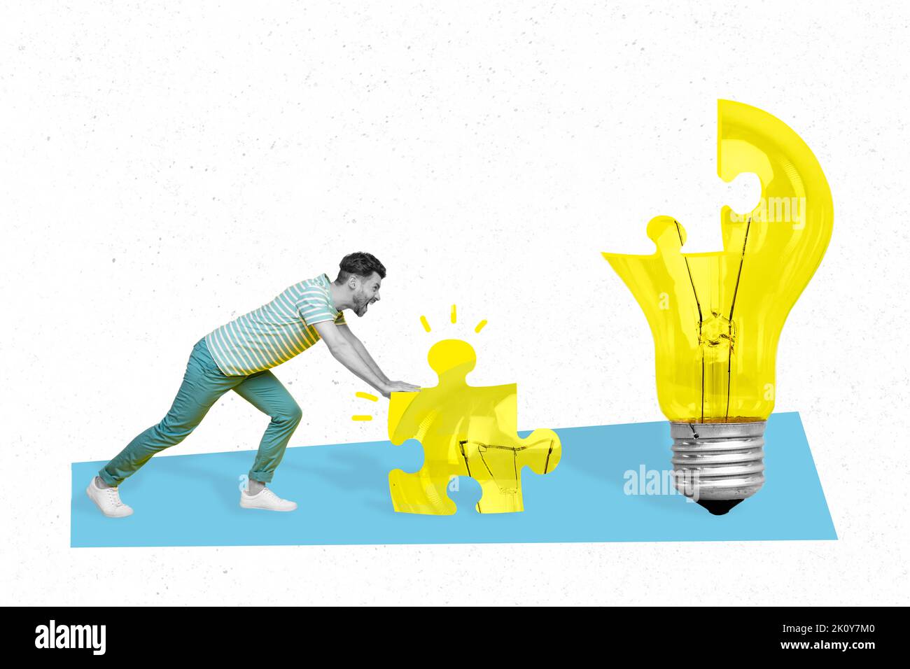 Creative 3d collage artwork poster sketch of hardworking person push ...