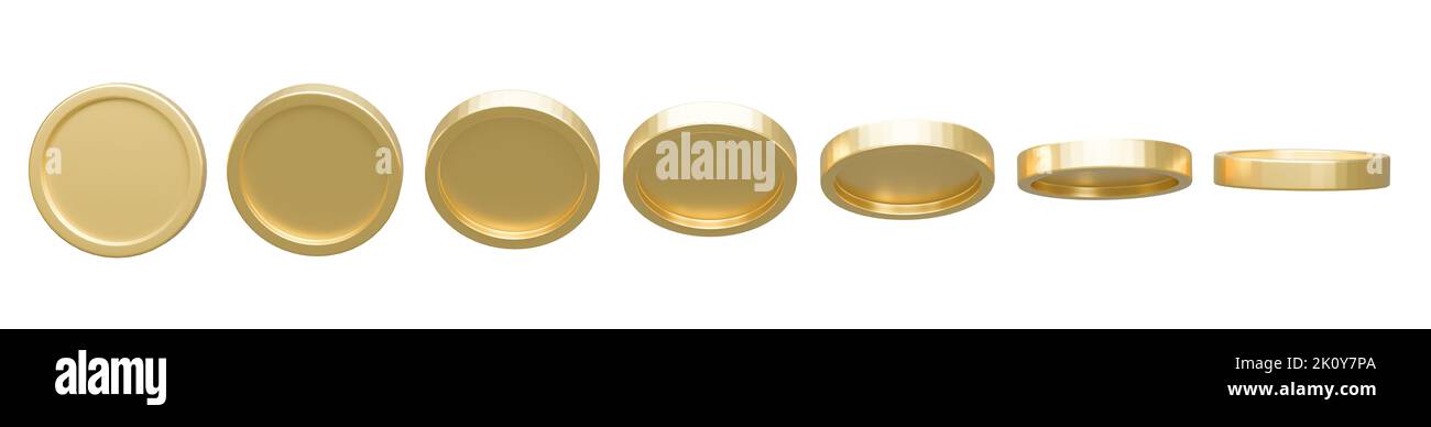 Collection of golden coin in different shape on white background. 3d ...