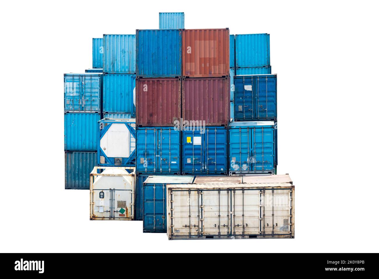 Stack of cargo container isolated over white background Stock Photo - Alamy