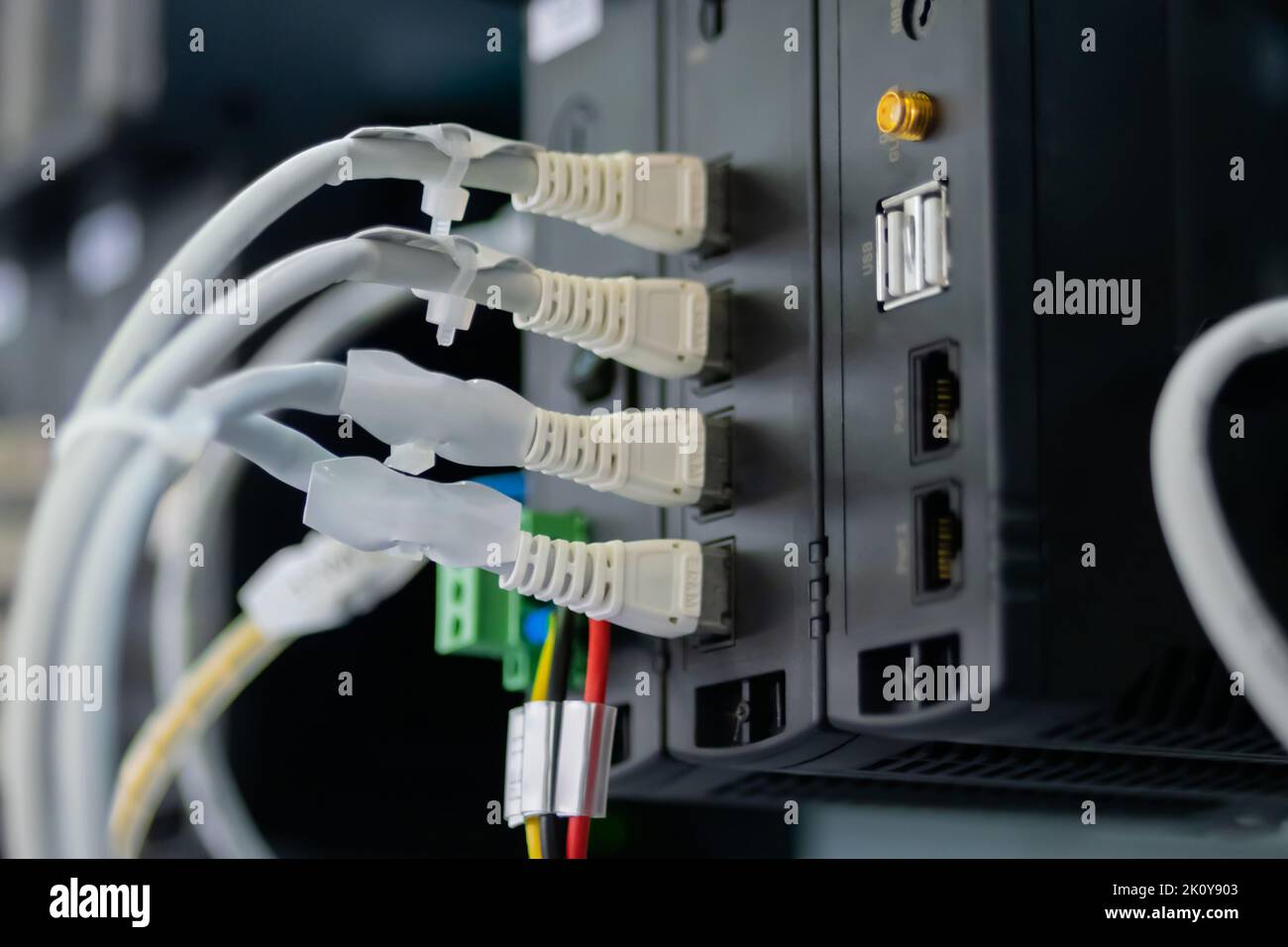 Telecommunication technology equipment - fiber optic cables and switch ...