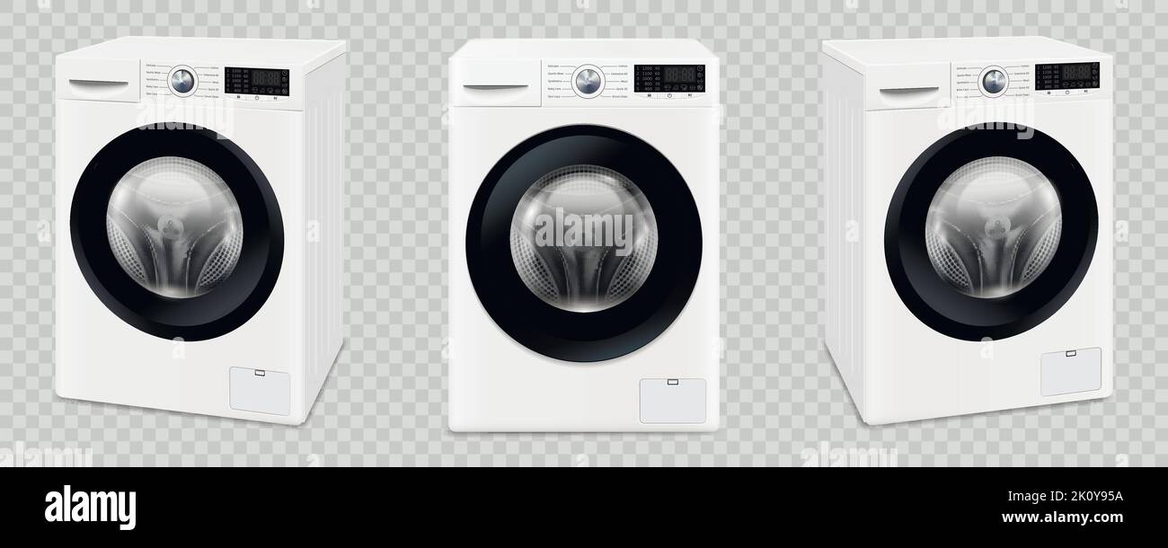 Washing machine mockup isolated on transparent background. Front and ...