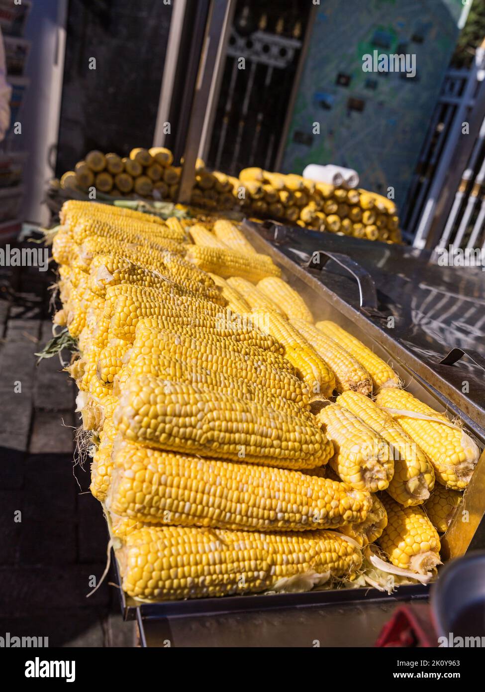 sweet corn ready for boile and grille for sale on the street Stock ...
