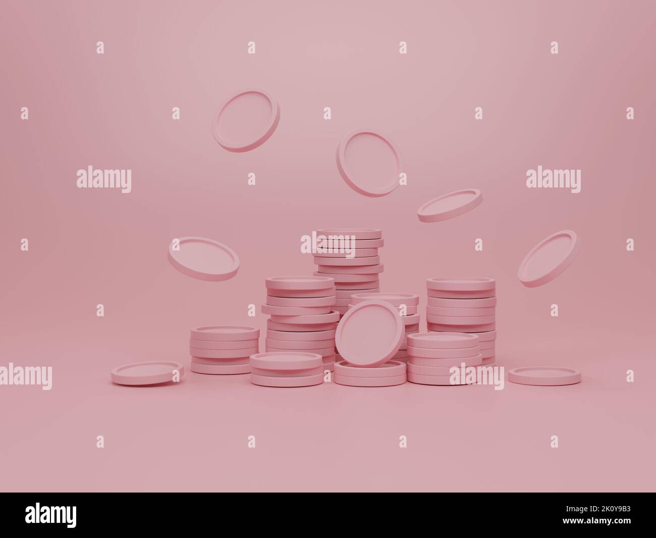 Falling coin stack on pink pastel background. Concept of business ...