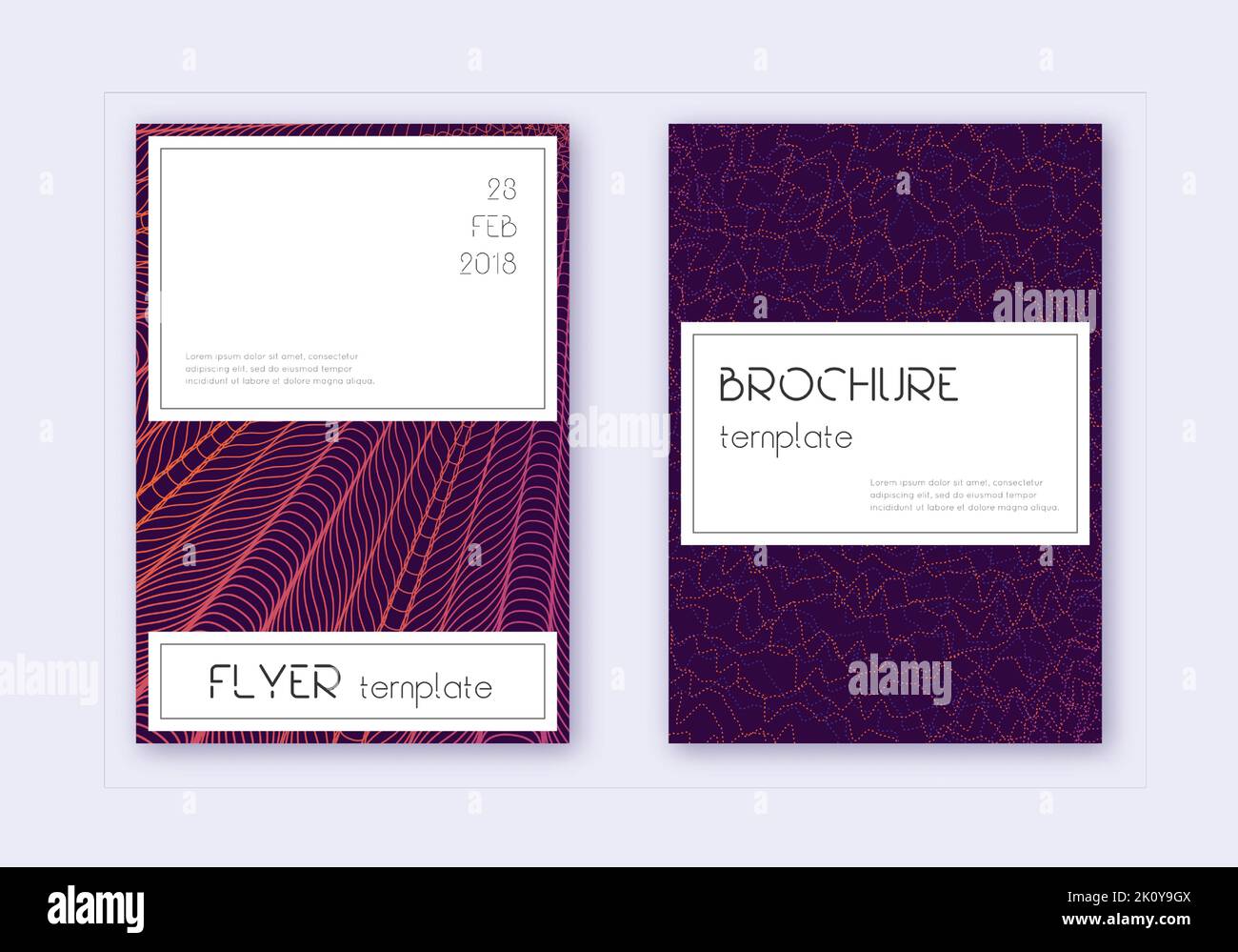 Stylish cover design template set. Violet abstract lines on dark ...