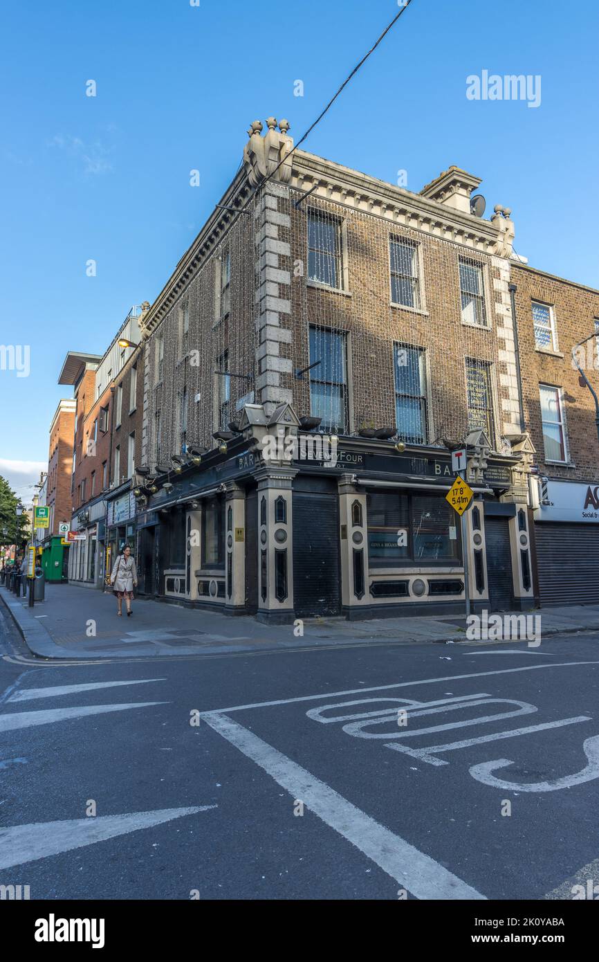 A corner street with brick buildings in the city of Dublin and street ...