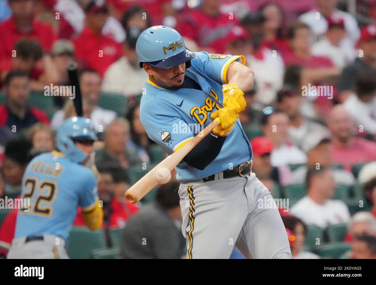 Milwaukee Brewers Willy Adames connects for a RBI double in the first ...
