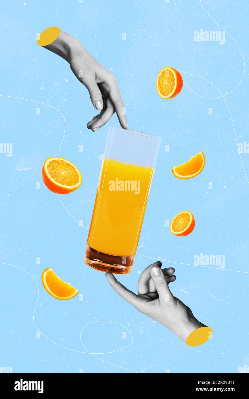 Creative 3d photo collage artwork poster of homemade glass of mandarin ...