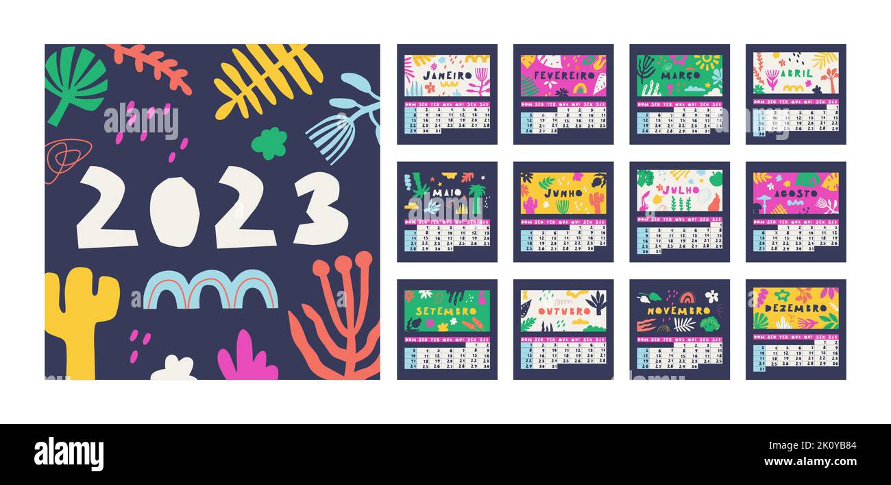 Brazilian or Portuguese calendar for 2023. Week starts on Sunday, 12 ...