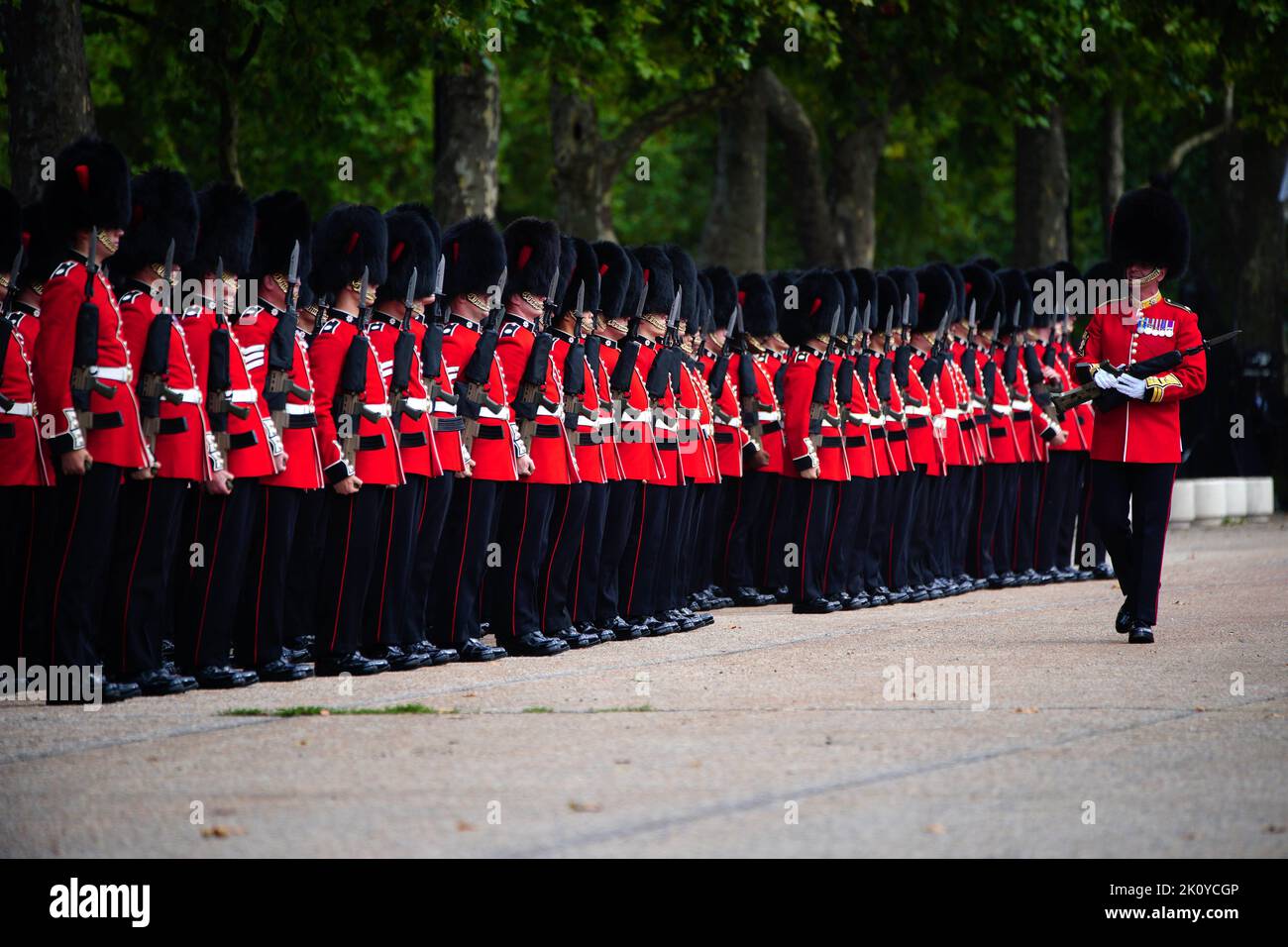 Members of the Coldstream Guards prepare to leave Wellington Barracks, central London, ahead of ...