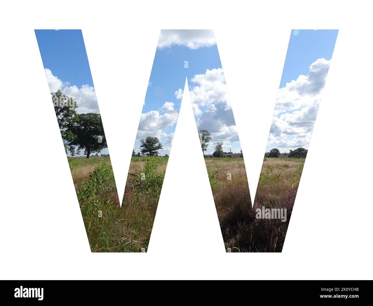 Letter W of the alphabet made with landscape with cloud, blue sky ...