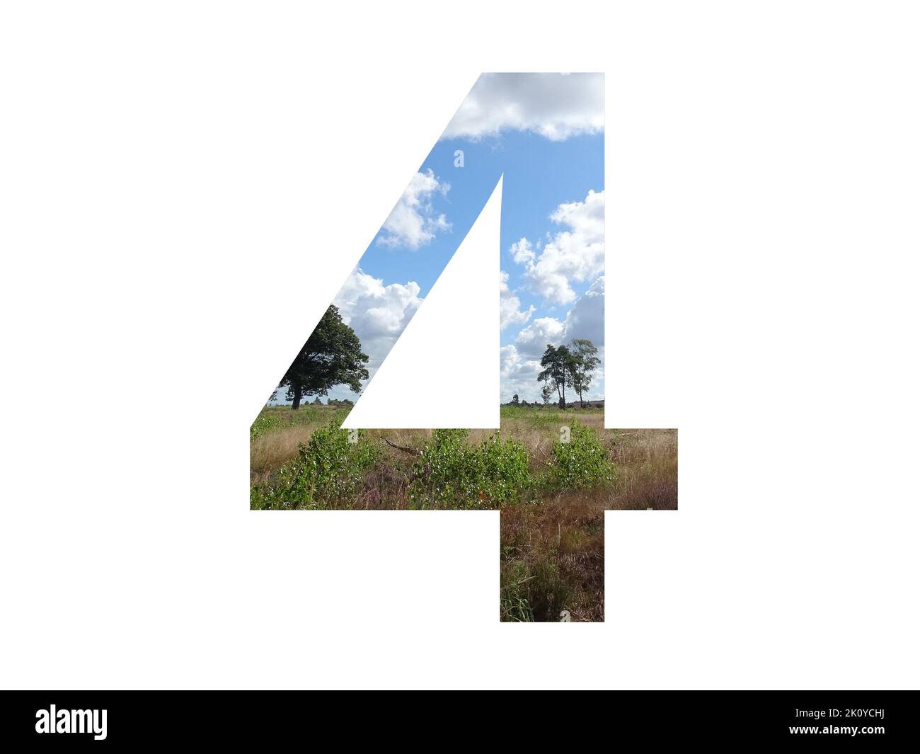 number 4 of the alphabet made with landscape with cloud, blue sky ...