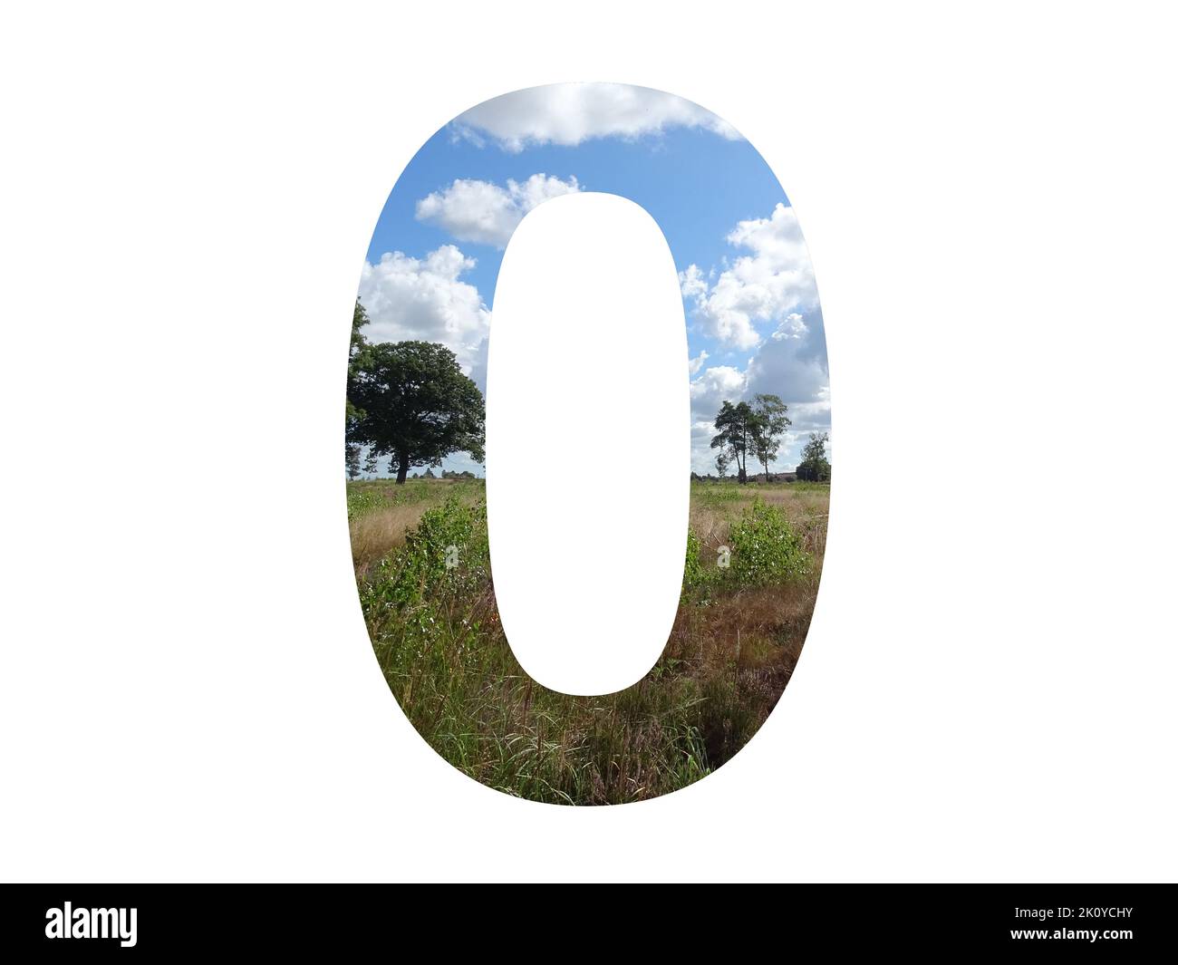 number 0 of the alphabet made with landscape with cloud, blue sky ...