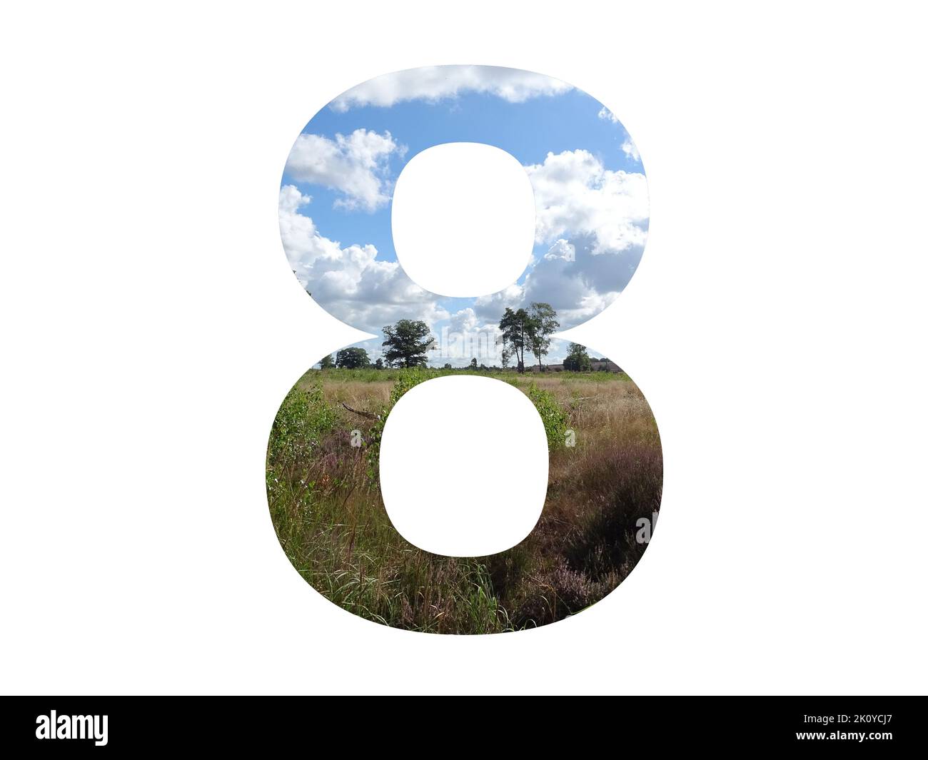 number 8 of the alphabet made with landscape with cloud, blue sky ...